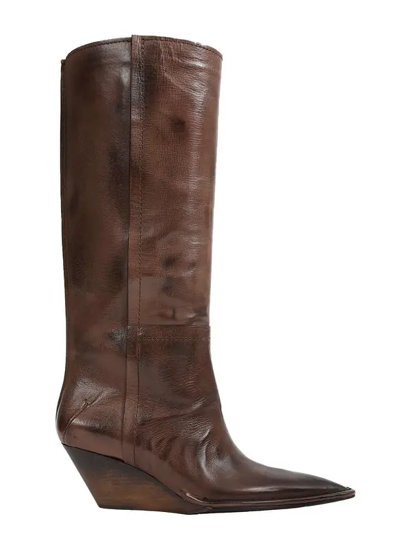 CAPASA Wedge Heel Leather Boots - Brown