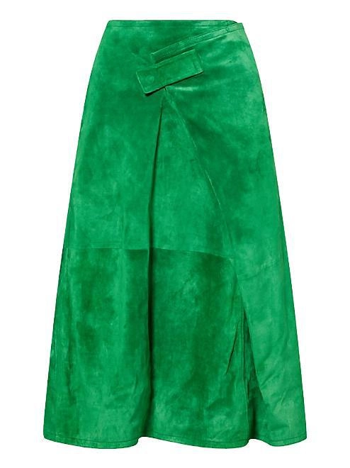 Bottega Veneta Suede Wrap Front Midi Skirt - Grass Green