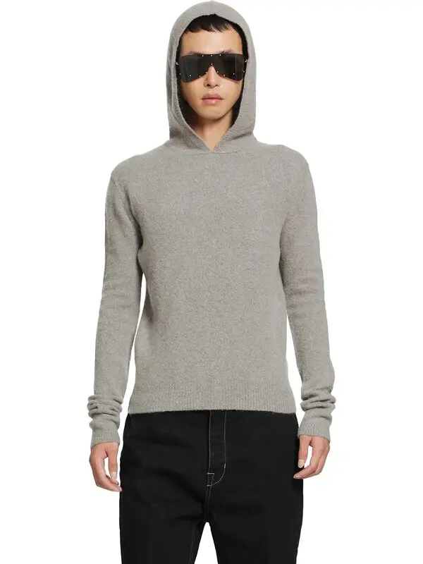 Rick Owens Tower Hooded Pulll In Felt Cashmere - Grey