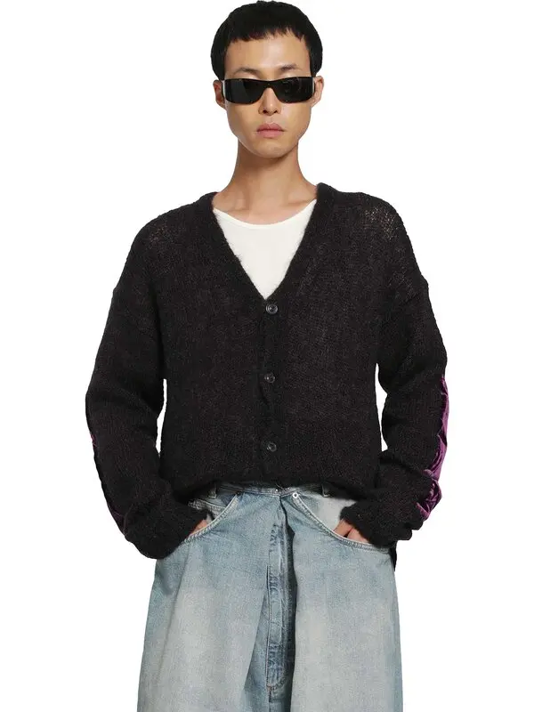 MAISON MARGIELA Mohair Blend Velvet Patch Cardigan - Brown