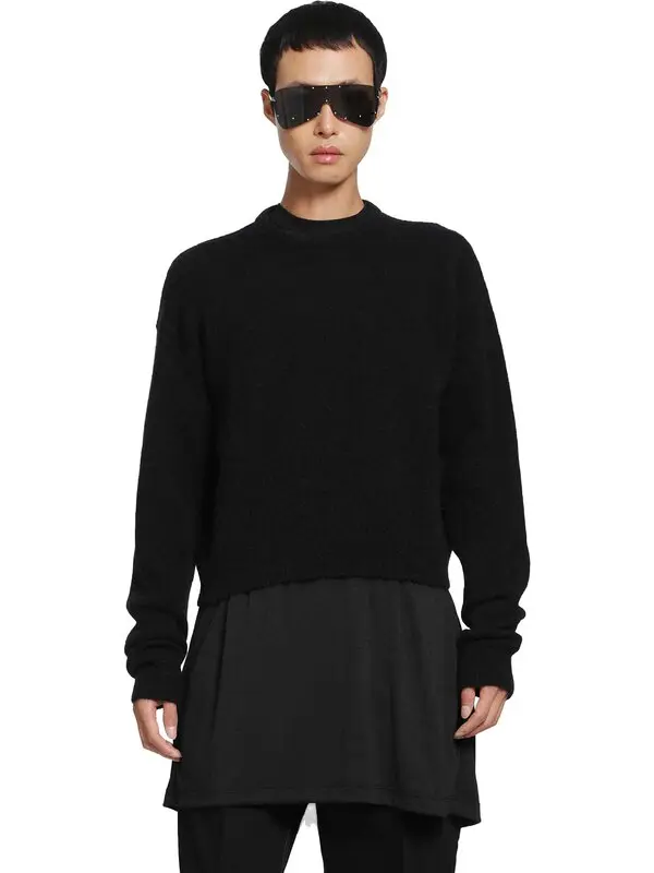 Rick Owens Dna Alpaca Twill Cropped Tower Round Neck Sweater - Black