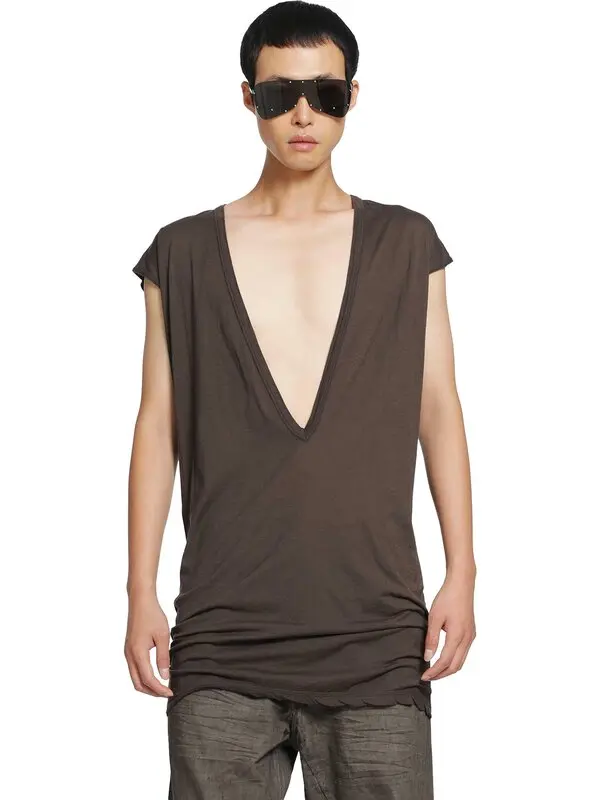 Rick Owens Tower Dylan T In Cotton Gauze Jersey - Brown