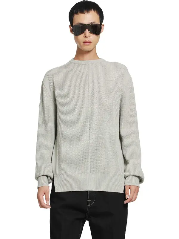 Rick Owens Fisherman Round Neck Heavy Wool Knit Sweater - Grey