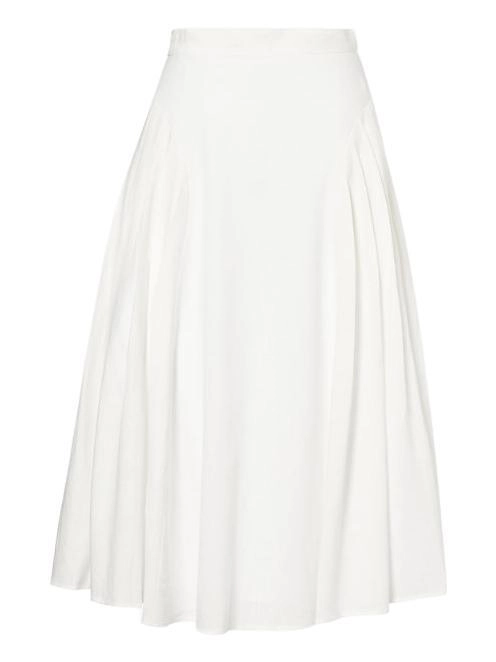 YASMINA Q Pleated Linen-blend Midi Skirt - Ivory