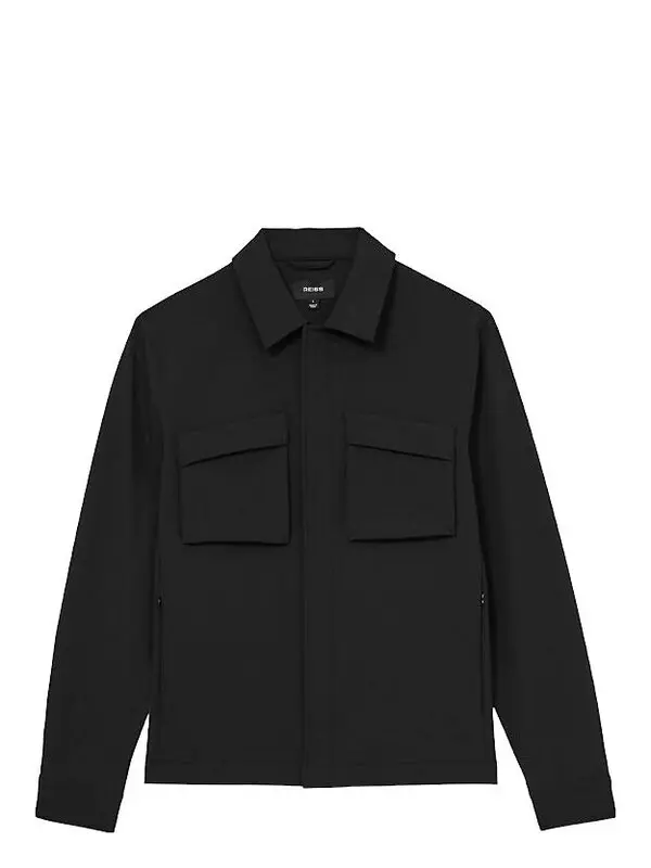 REISS Divide Patch-pocket Button-up Stretch-woven Overshirt - Black