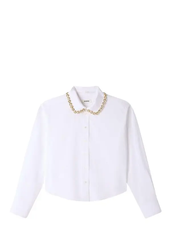 Sandro Embellished-collar Long-sleeved Cotton Shirt - White