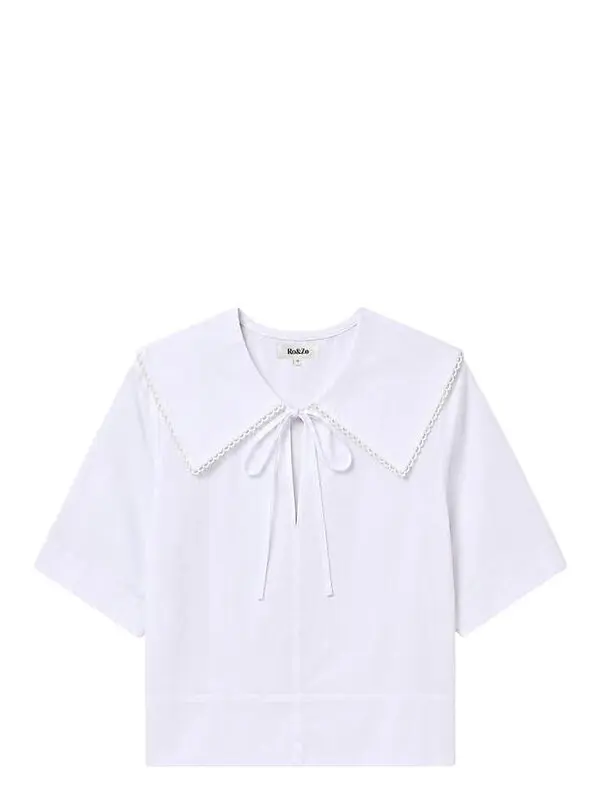 RO&ZO Statement Collar Cotton Poplin Blouse - White