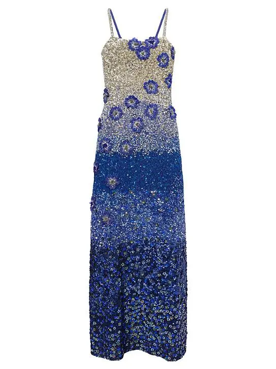 LA FUORI Sequinned Midi Dress - Silver Navy