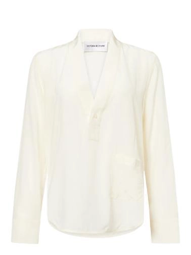 Victoria Beckham V-neck Long Sleeve Silk Blouse - Ivory
