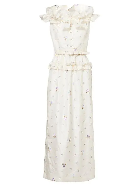 Alessandra Rich Floral-print Taffeta Silk Midi Dress - White-multi