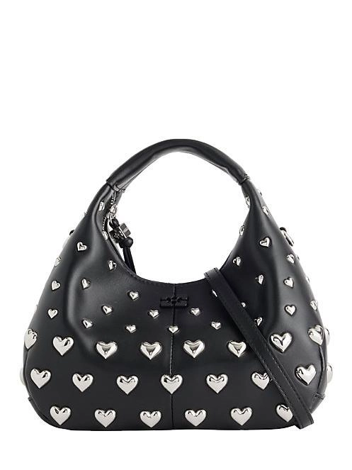 GANNI Mini Heart Leather Hobo Bag - Black