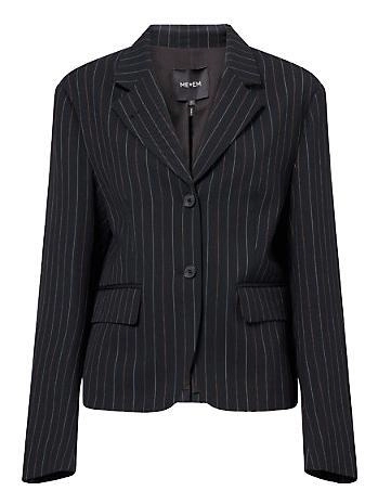 ME+EM Pinstripe Boxy Fit Wool Blend Blazer - Black