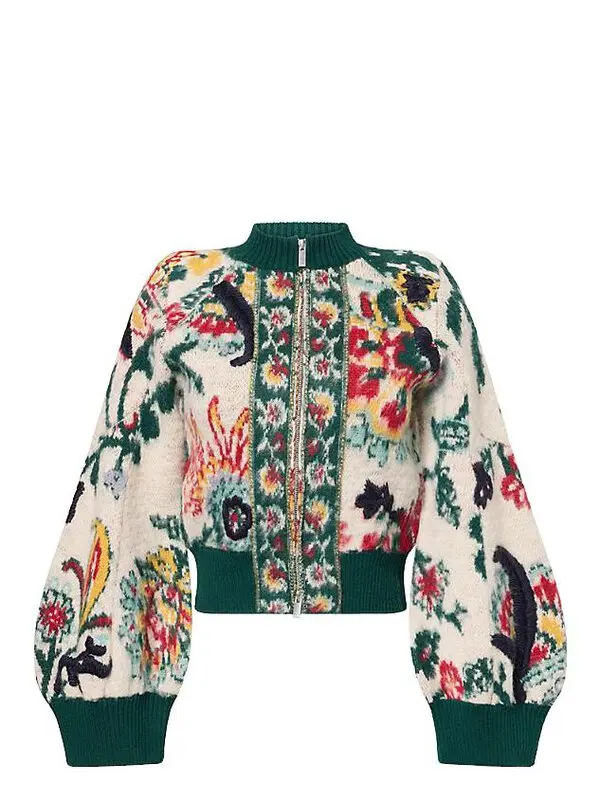Sacai Floral-pattern Jacquard Knitted Wool Blouson Jacket - Ivory