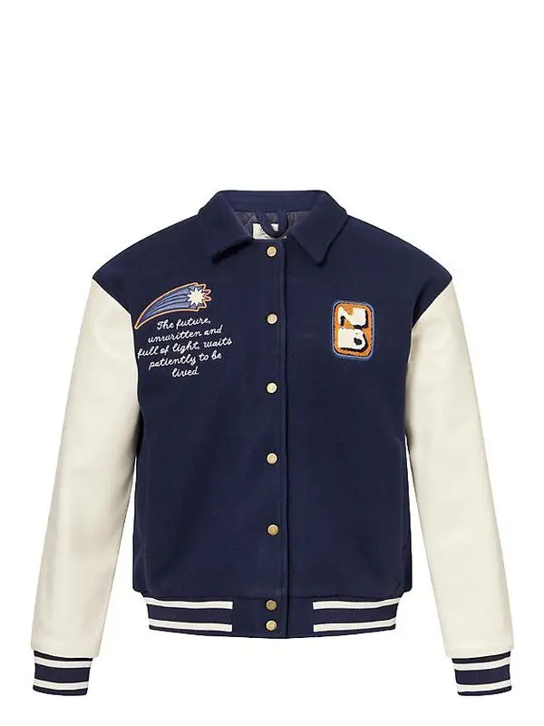 NOT BORING Woven Varsity Jacket - Navy