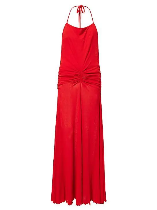 SIEDRES Siedrés Ruched Mesh Maxi Dress - Red