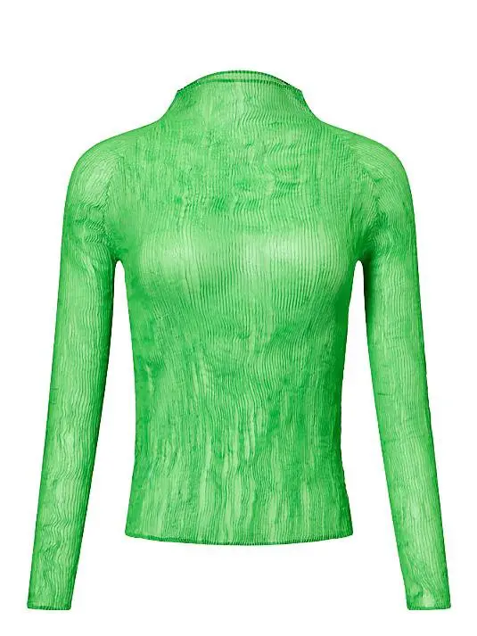 Issey Miyake Long-sleeve Twisted-pleats Chiffon Top - Green