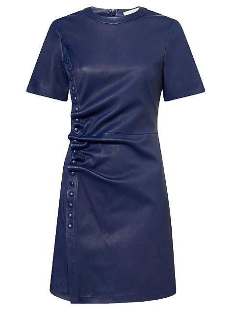 Rabanne Button-embellished Leather Mini Dress - Midnight Blue