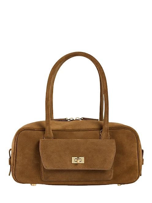Sandro Suede Bowling Bag - Beige