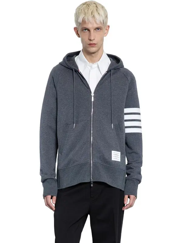 Thom Browne 4-bar Zip-up Hoodie - Grey