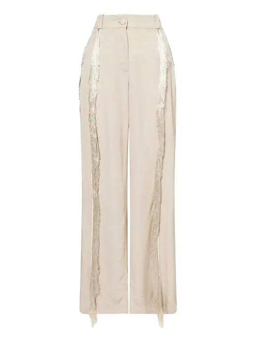 REBIRTH Fringed Straight-leg Woven Trousers - Butter