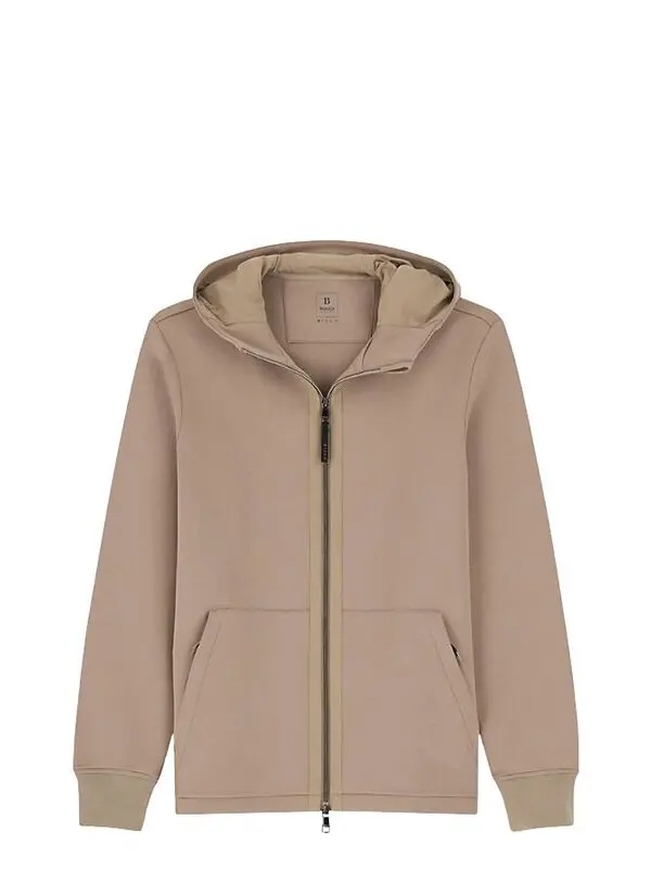 Boggi Milano Hooded Zip-up Stretch Cotton-blend Sweatshirt - Camel