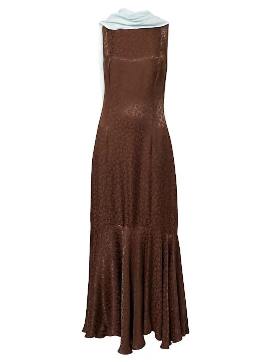 SIEDRES Manon Draped-back Jacquard Satin Maxi Dress - Blue/brown