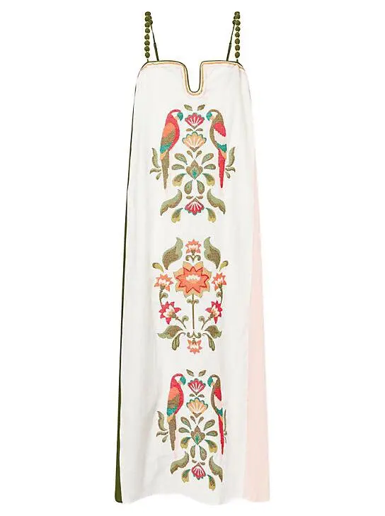 Farm Rio Linen-blend Maxi Dress With Beaded Straps - Multi