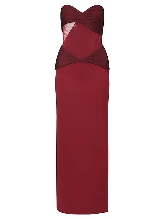 NENSI DOJAKA Strapless Panelled Stretch-woven Midi Dress - Burgundy