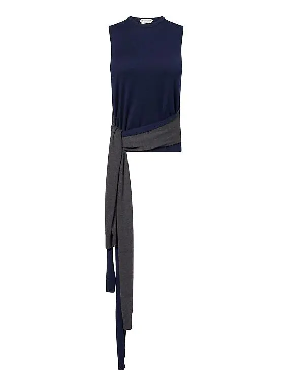 JW Anderson Waist-tie Cotton And Wool Blend Tank Top - Navy