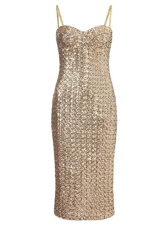 NADINE MERABI Sequin-embellished Sweetheart Neck Midi Dress - Gold