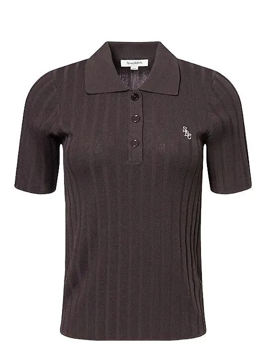 SPORTY & RICH Embroidered Ribbed Knit Polo Shirt - Cioco
