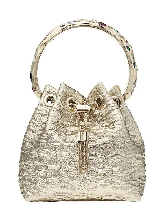 JIMMY CHOO Bon Bon Textured Metallic Woven Bucket Bag - Gold/multi/gold