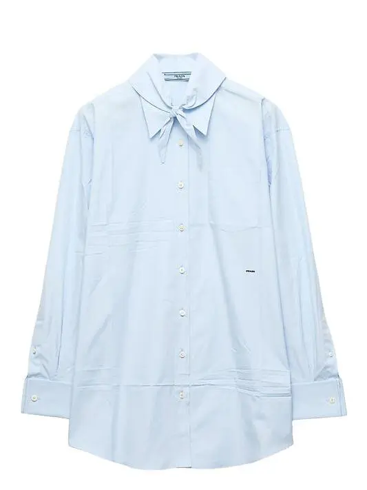 Prada Embroidered Logo Cotton Poplin Shirt - Light Blue