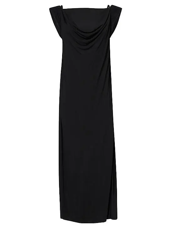 Bottega Veneta Draped Jersey Maxi Dress With Intrecciato Straps - Double Black