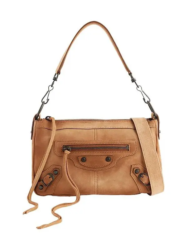 Balenciaga Le City Moto Mini Suede Cross-body Bag - Camel