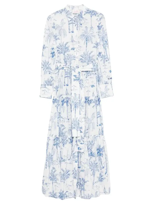 MC2 SAINT BARTH Long-sleeved Tiered Maxi Dress With Belted Waist - White