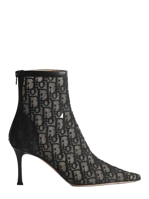 Dior Embroidered Mesh Ankle Boots With Oblique Pattern - Black