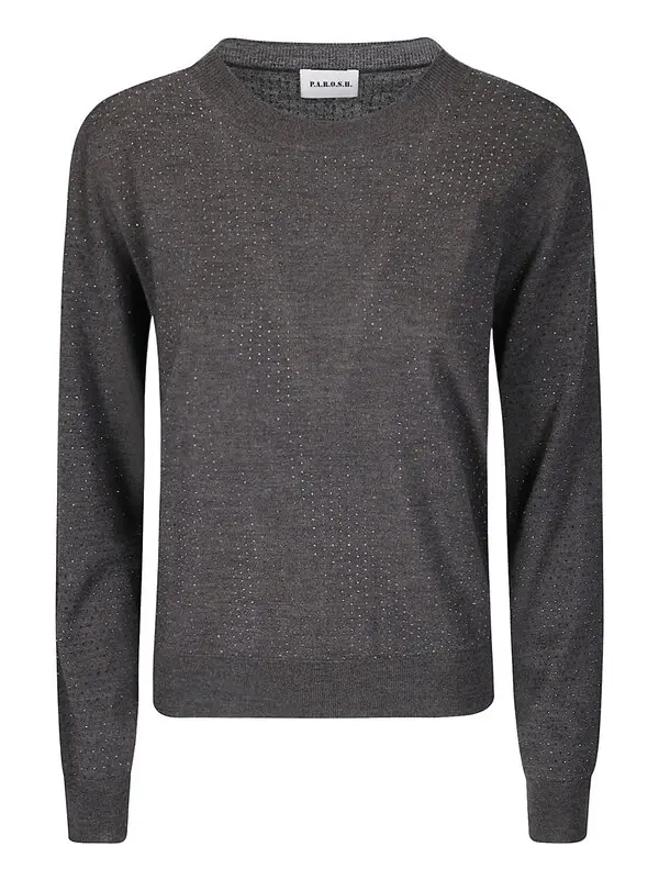 P.a.r.o.s.h Long Sleeve Crew Neck Sweater With Embellishments - Brown