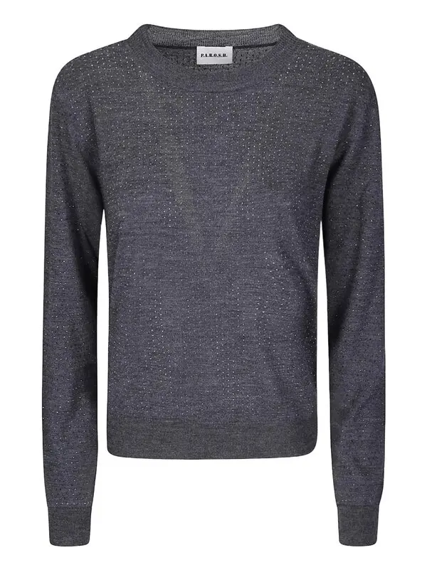 P.a.r.o.s.h Crystal Embellished Crew Neck Sweater - Grey
