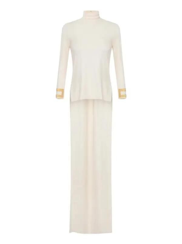 Elisabetta Franchi Long Sleeve Top With Gold Logo Detail - Cream