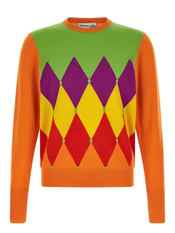 BALLANTYNE Diamond Inlay Cashmere Crew Neck Sweater - Orange