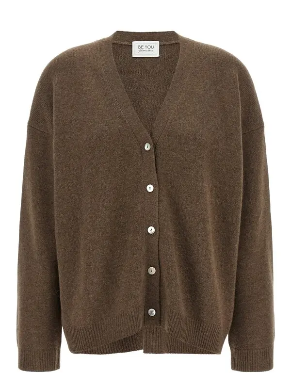 BE YOU Relaxed V-neck Cashmere Cardigan - Brown