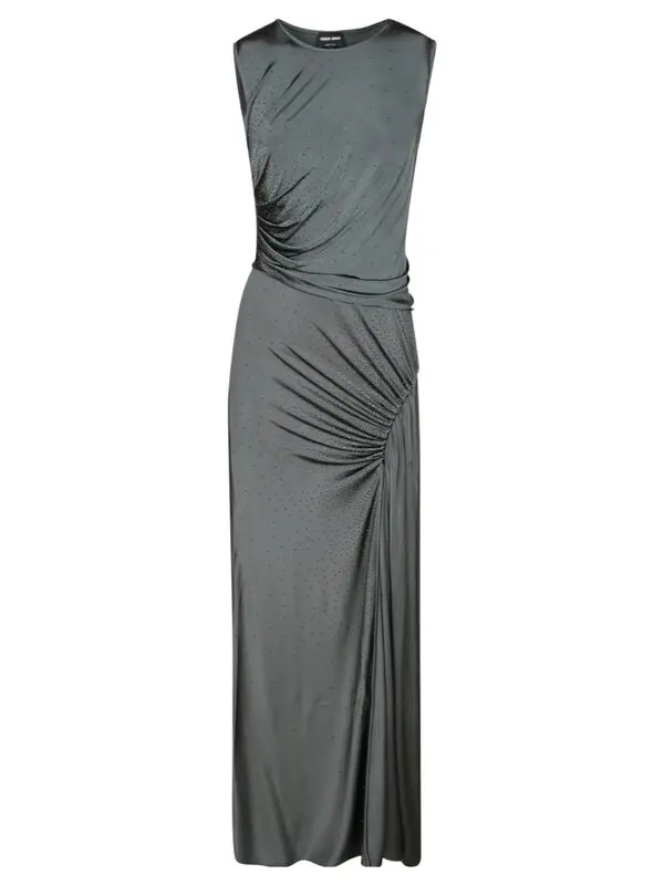 Giorgio Armani Crystal-embellished Ruched Maxi Dress - Grey