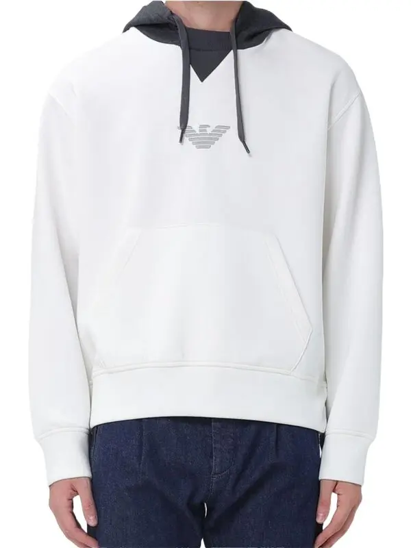Emporio Armani Long Sleeve Sweatshirt With Drawstring Hood - White
