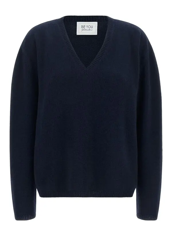 BE YOU Relaxed V-neck Cashmere Sweater - Blue