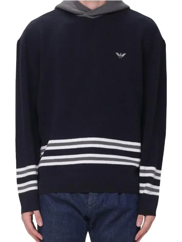 Emporio Armani Striped Crew Neck Sweater - Black