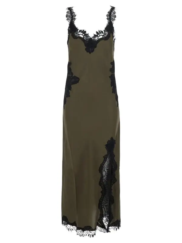 Gold Hawk Lace-trim Spaghetti-strap Dress - Green