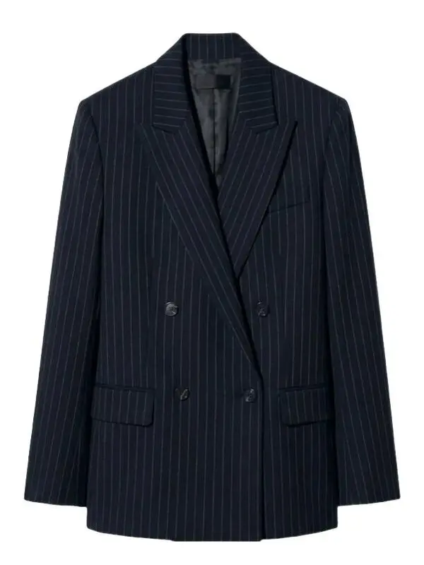 NILI LOTAN Pinstriped Double-breasted Blazer - Black