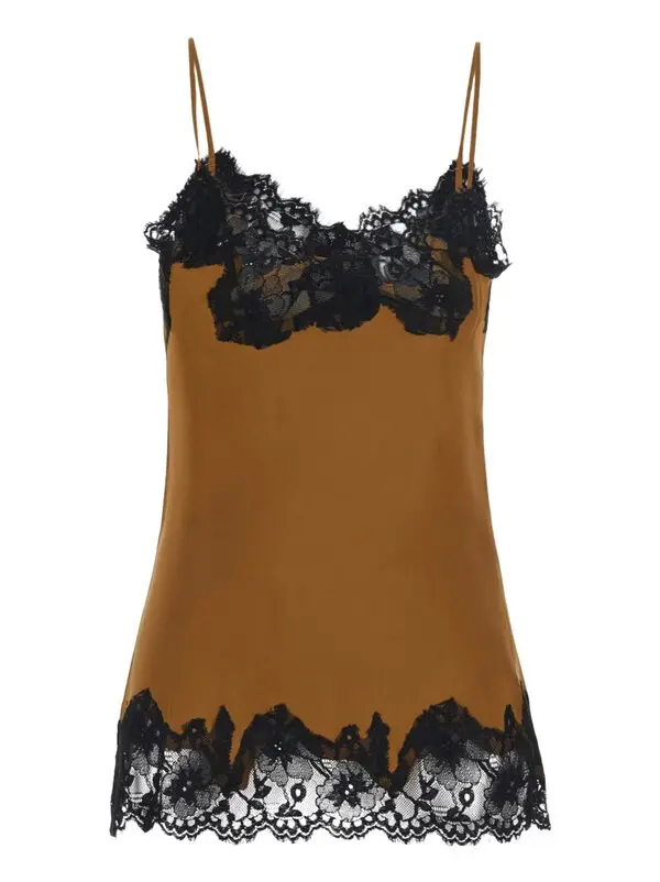 Gold Hawk Lace Trimmed V-neck Camisole - Brown
