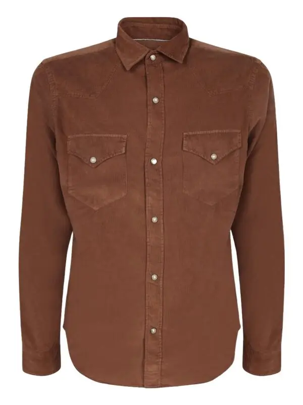 Canali Corduroy Western Shirt - Brown